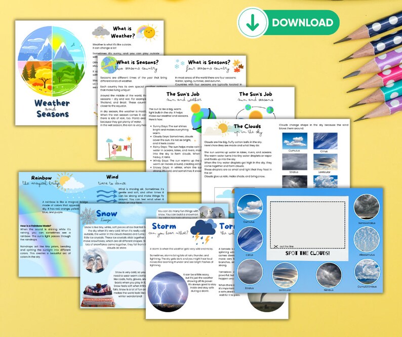 Digital Weather and Seasons Learning Unit: Mini Book, Flash Cards ...