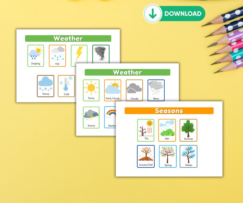 Digital Weather and Seasons Learning Unit: Mini Book, Flash Cards ...