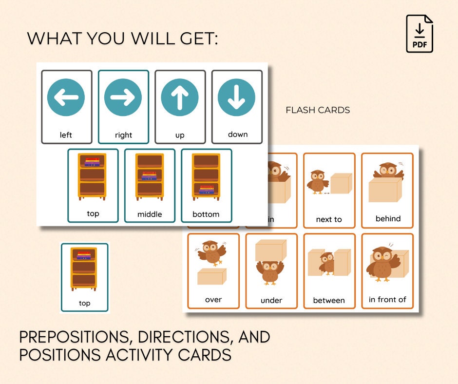 Prepositions, Directions, and Positions Flashcards; English Printable ...