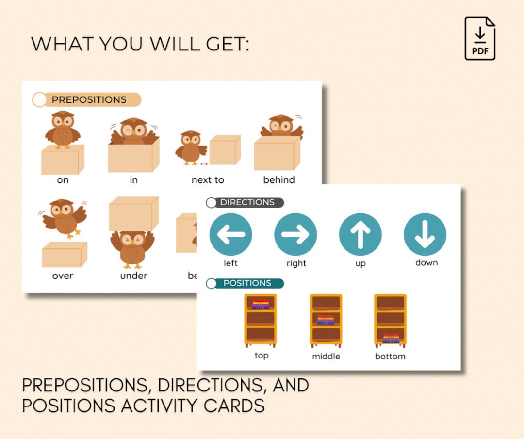Prepositions, Directions, and Positions Flashcards; English Printable ...