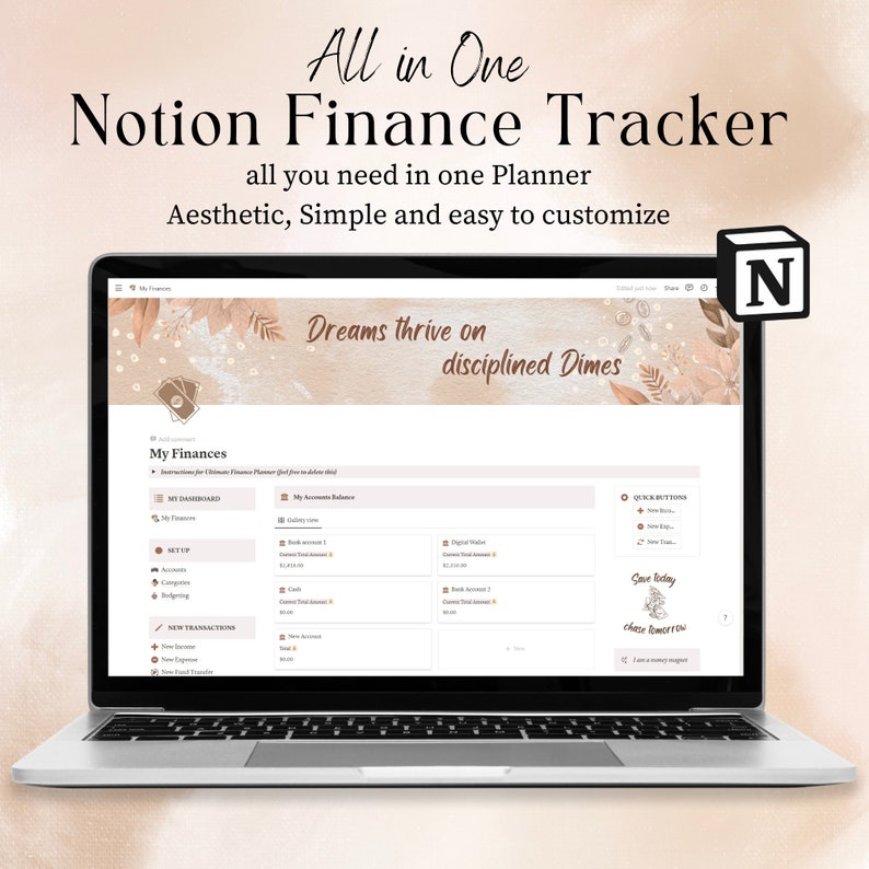 Notion Finance Planner Template Monthly Budget Aesthetic - Etsy