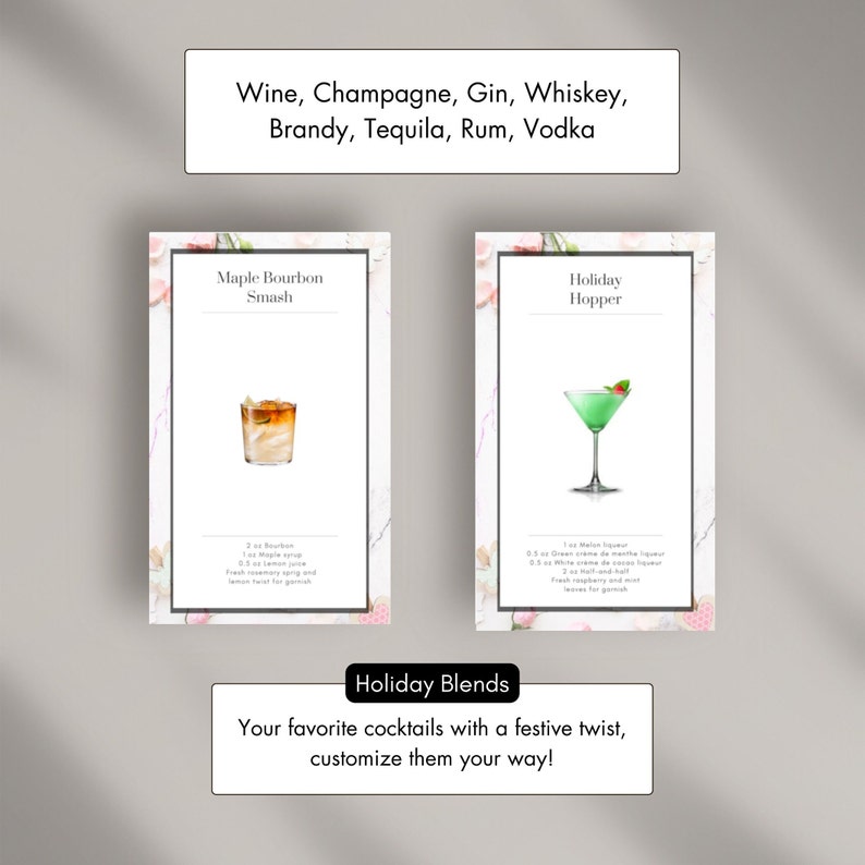 Cocktail Recipe Cards, Canva Template, Editable Drink Sign, 50 ...