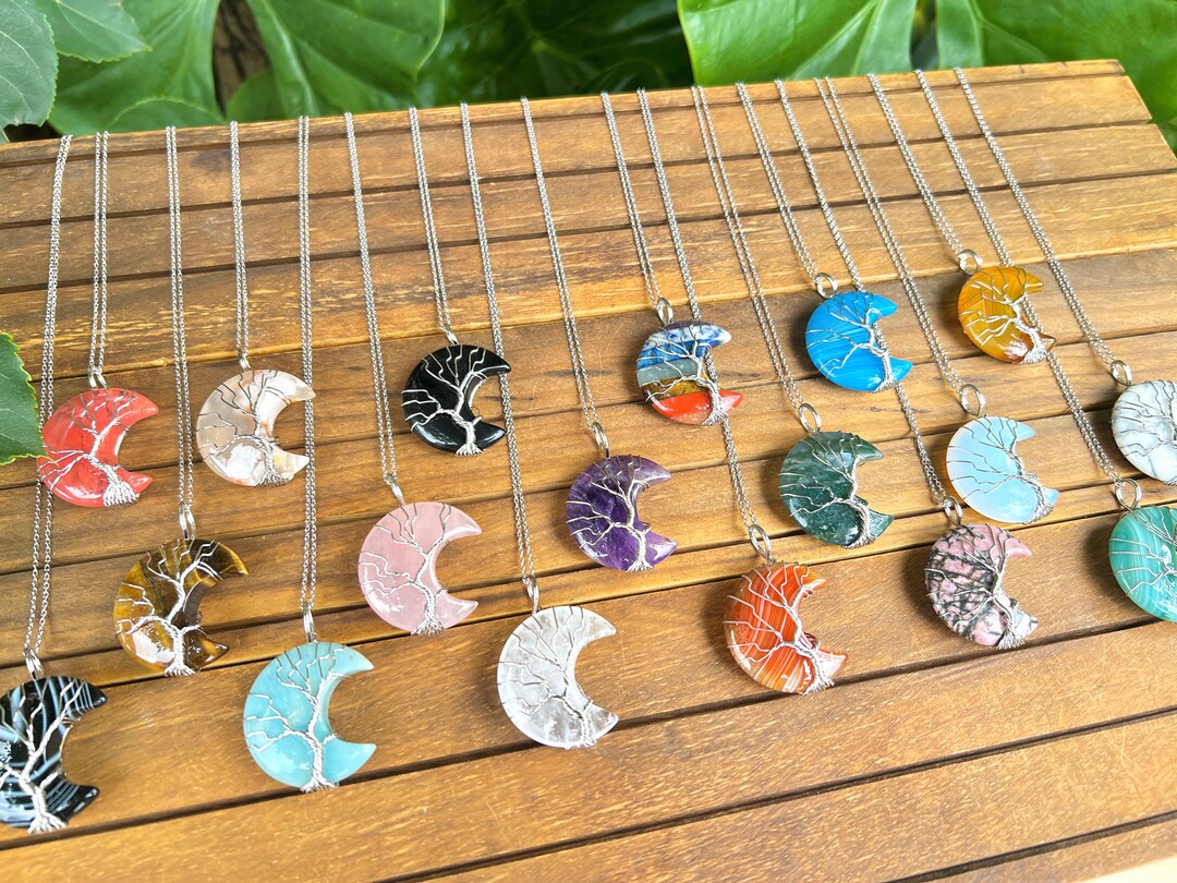 Natural Crystal Moon&tree of Life Necklace,men Women Necklace,healing ...