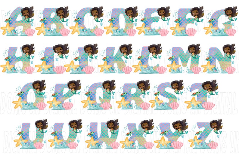 Mermaid Under the Sea Alphabet Set Digital Download 26 Pngs - Etsy