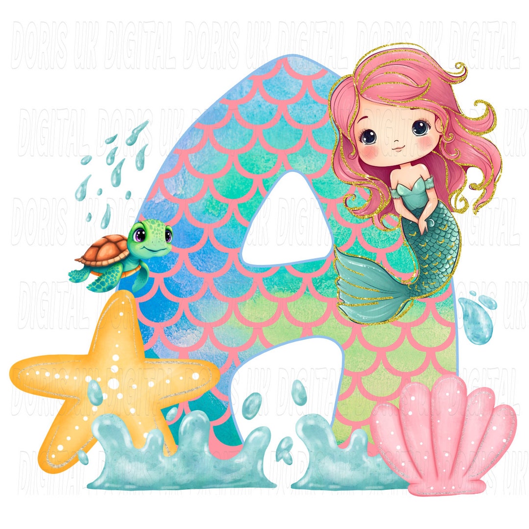Pink Haired Mermaid Under the Sea Alphabet Set Digital Download 26 Pngs ...