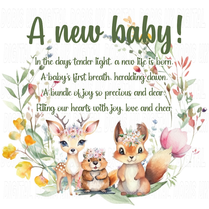 New Baby Woodland Animals Digital Design PNG (with and Without Text) - Etsy