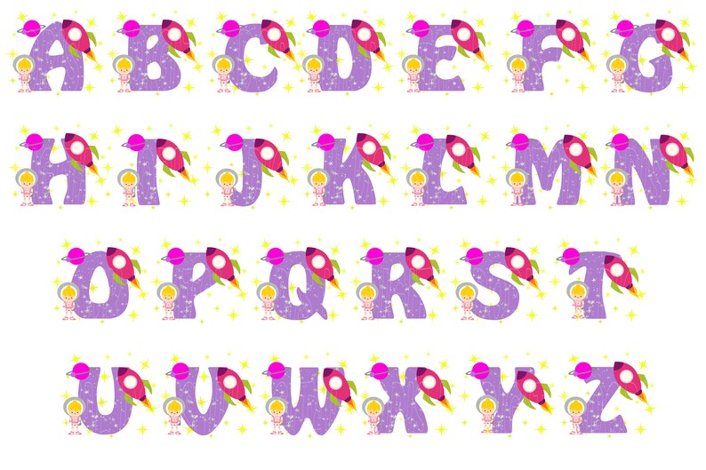 Space Girl Astronaut Rocket Alphabet Set Digital Download 26 Pngs - Etsy