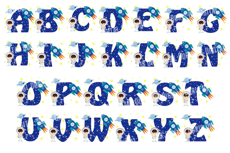 Space Boy Astronaut Rocket Alphabet Set Digital Download 26 Pngs - Etsy