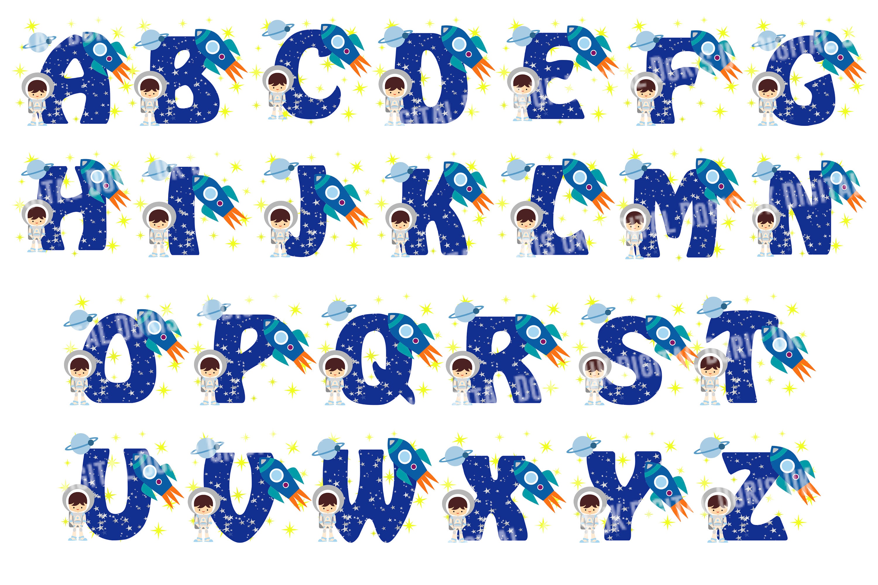Space Boy Astronaut Rocket Alphabet Set Digital Download 26 Pngs - Etsy