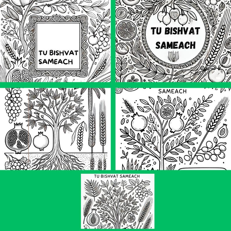 Tu Bishvat Coloring Pages – Seven Species of Israel | Kids Printable ...