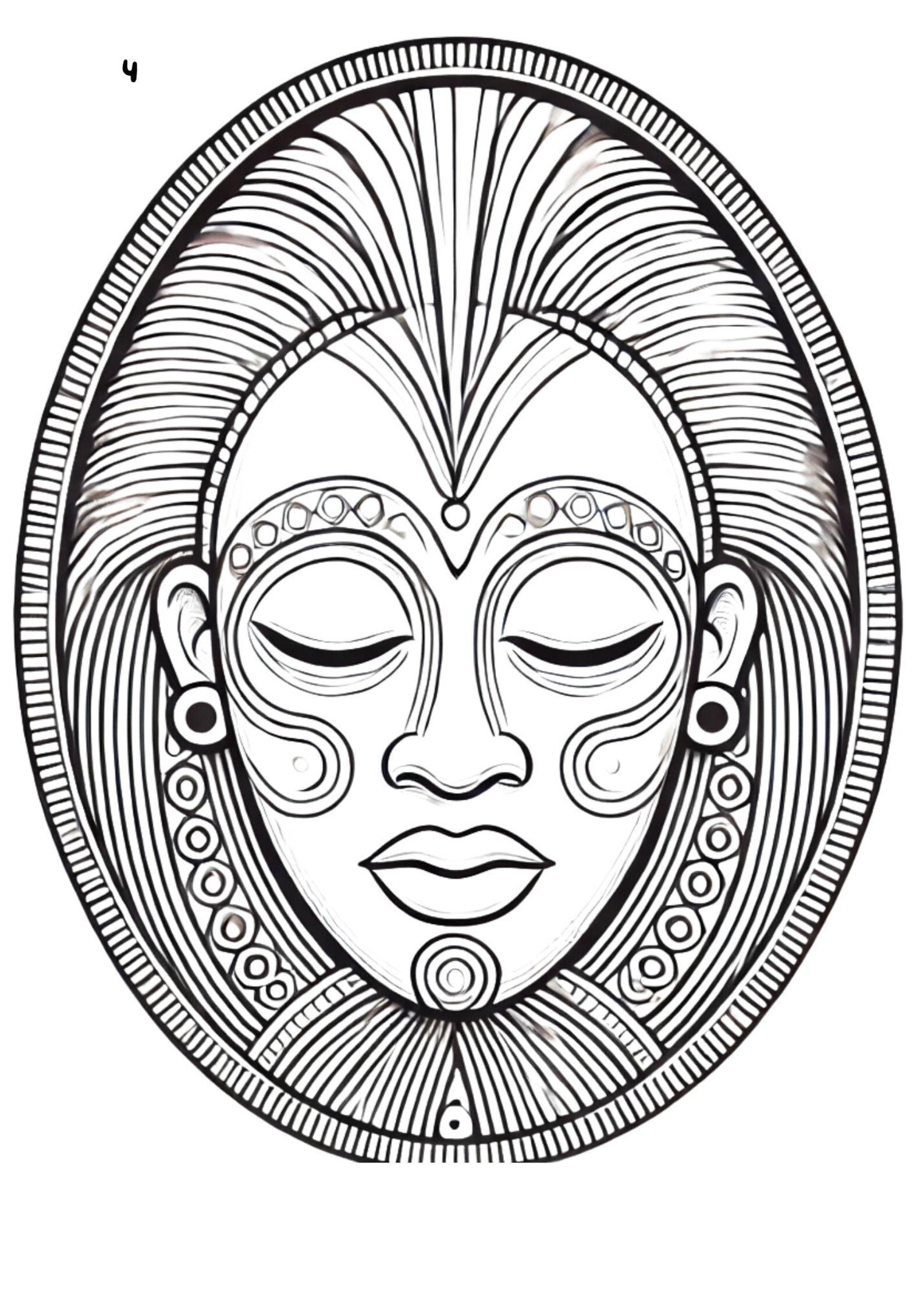 African Tribal Masks Coloring Pages | Printable Cultural Art | Ethnic ...