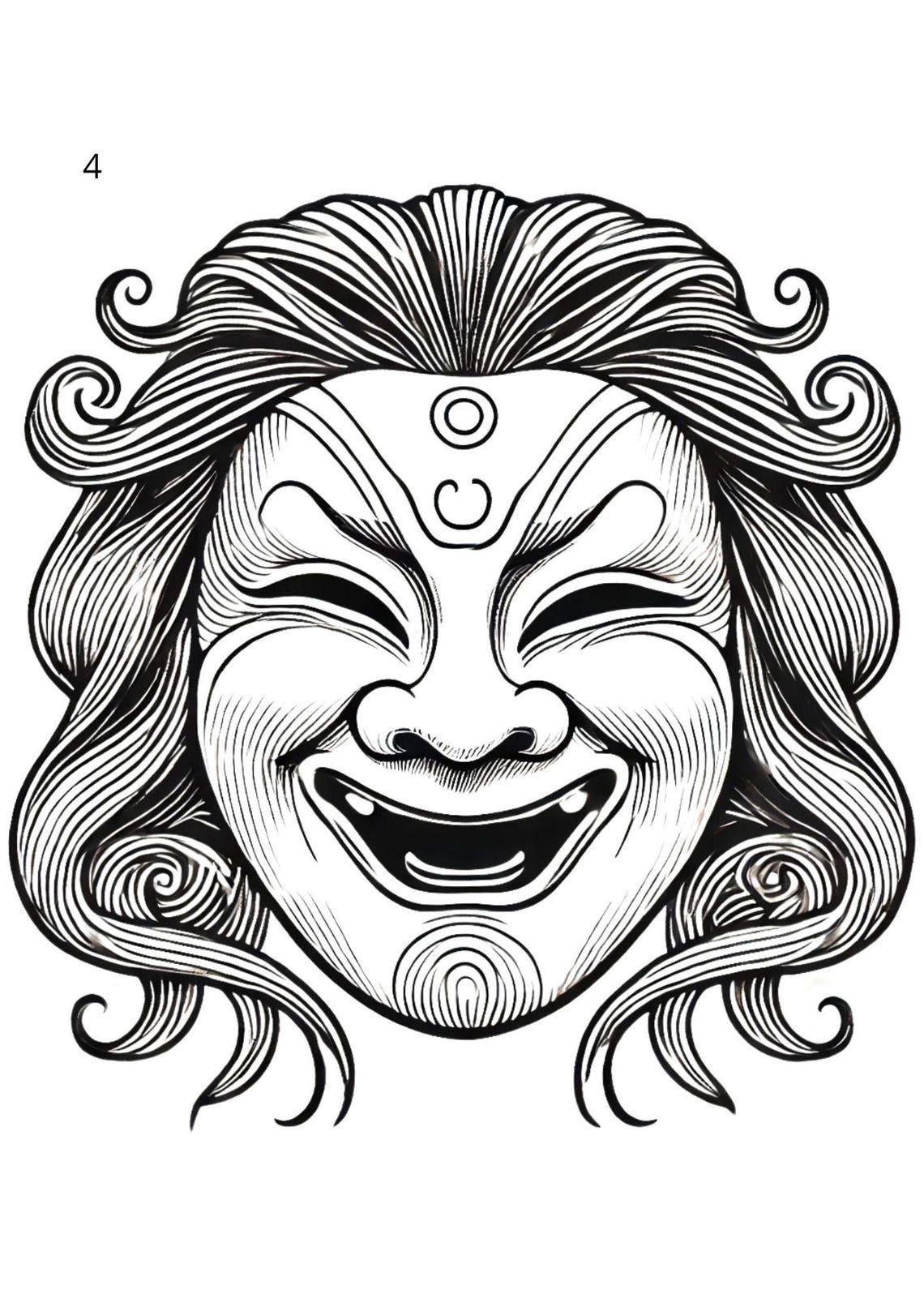 Japanese Noh Masks Coloring Pages | Printable Traditional Theater Art ...