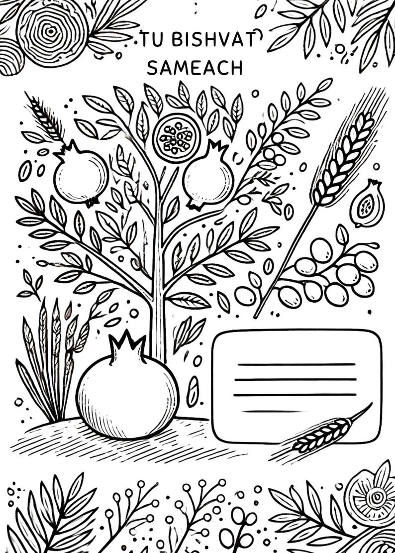 Tu Bishvat Coloring Pages – Seven Species of Israel | Kids Printable ...