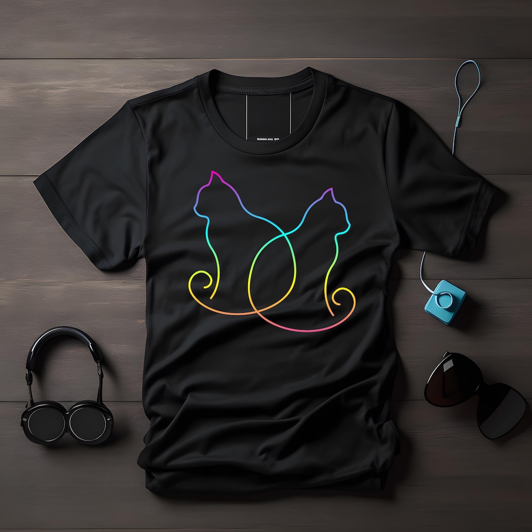 80s 90s Retro Cat Shirt, Rainbow Cat Design, Vintage Cat T-shirt, Cat ...