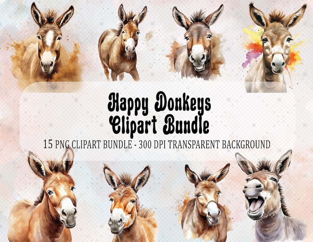 15 Happy Donkeys Clipart PNG Bundle Full Commercial Use Cute - Etsy