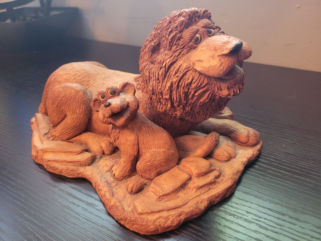 Hindt Creative Clay Studio Vintage Lion and Cub Sculp - Etsy
