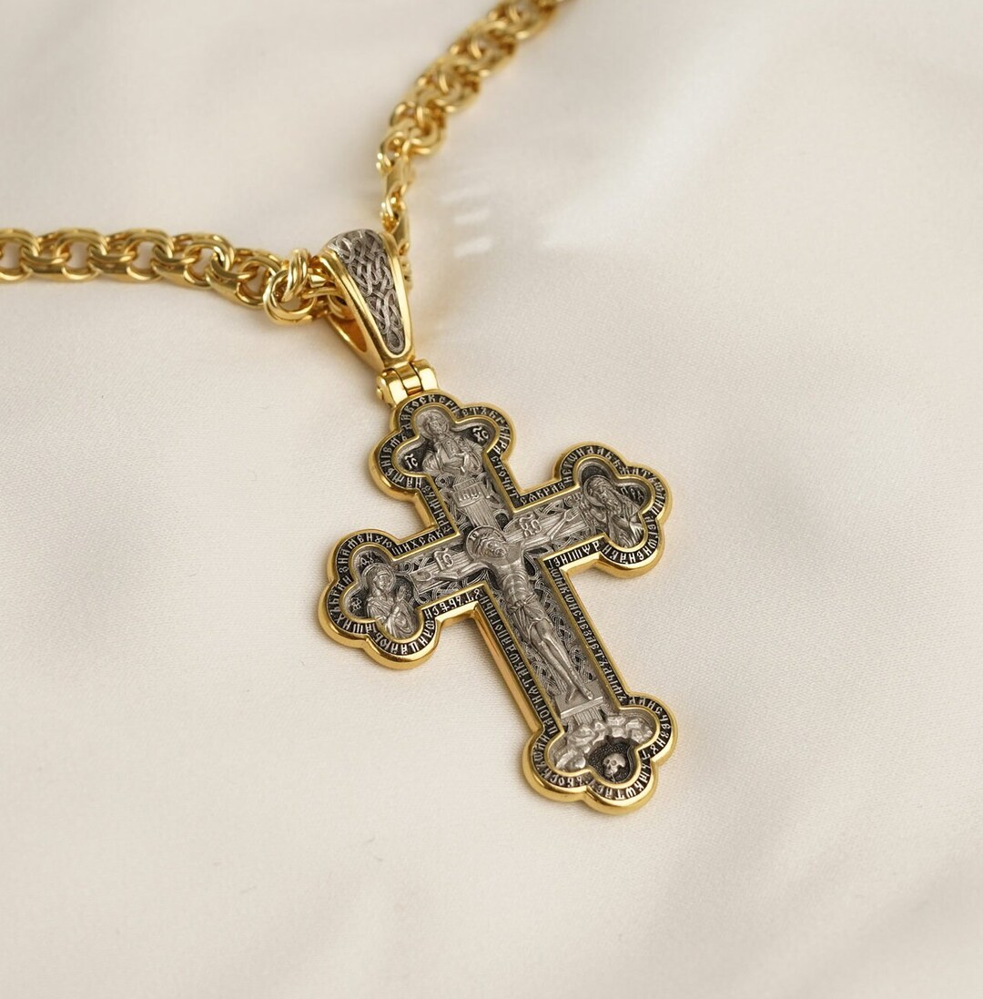 Gilded Pendant, Gilded Cross icon of the MOTHER of God Greek Orthodox ...