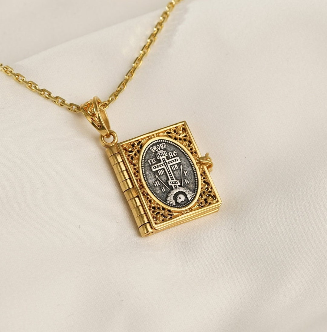 Gilded Pendant, Gilded Necklace prayer let GOD Rise Greek Orthodox ...