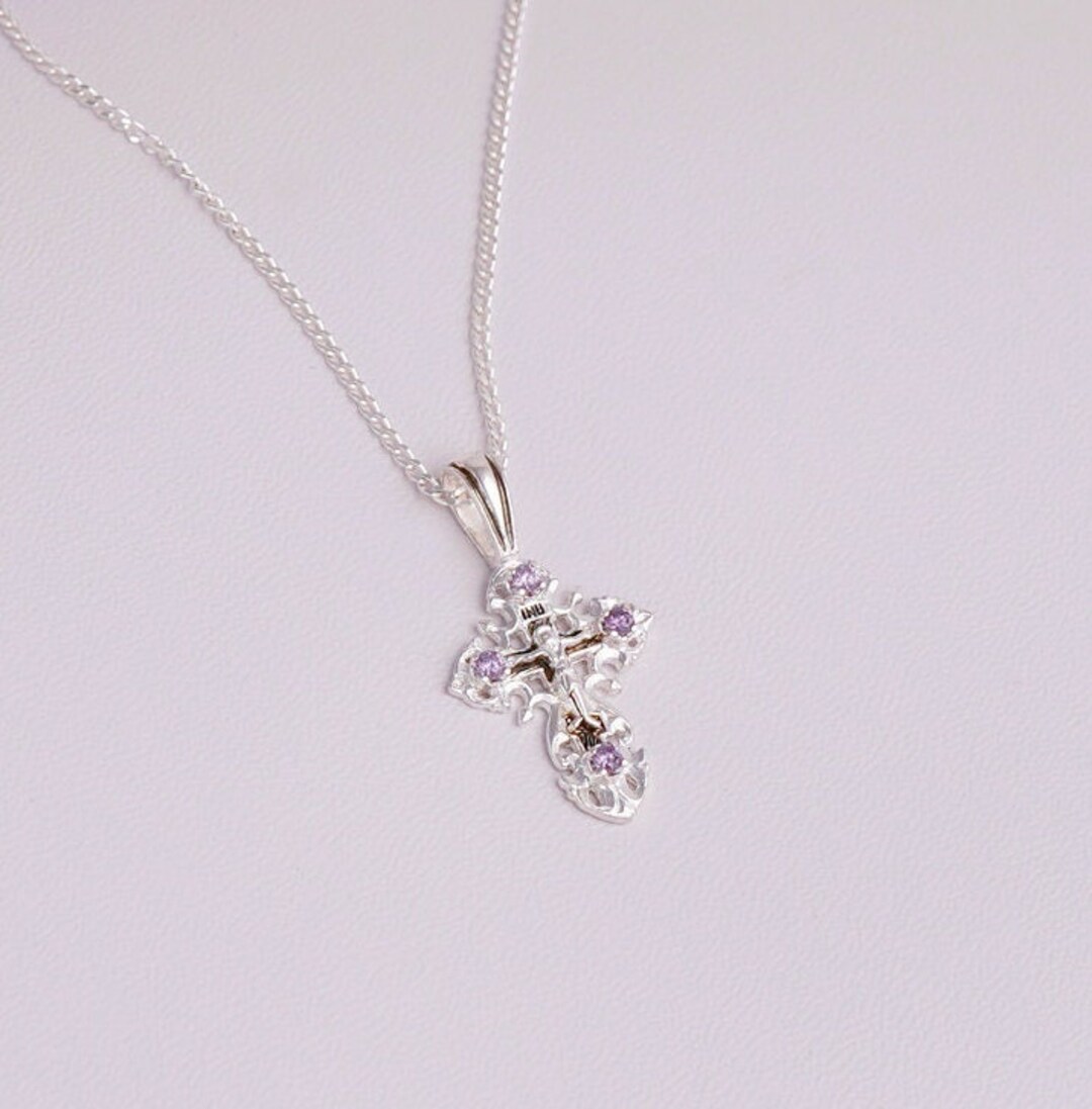 Tiny Silver Cross Pendant SAVE and PROTECT With Stones - Etsy