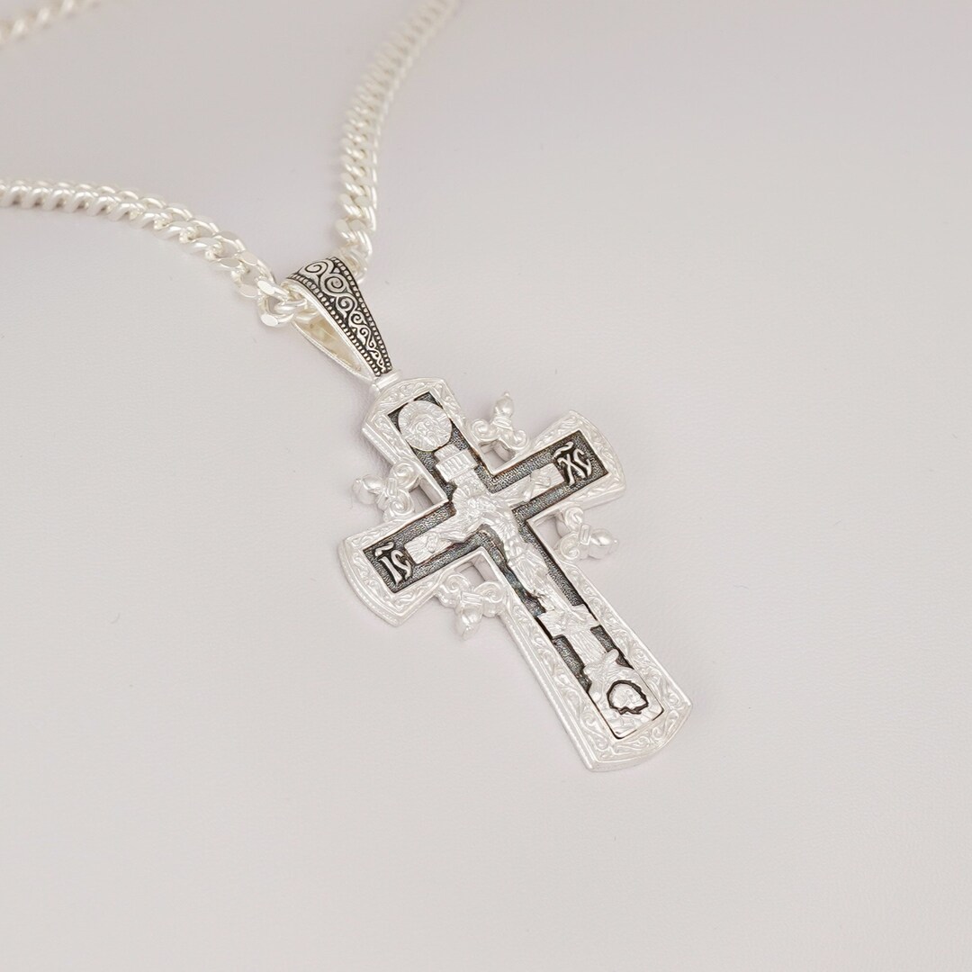 Pendentif croix orthodoxe en argent May GOD RISE AGAIN, collier unisexe ...