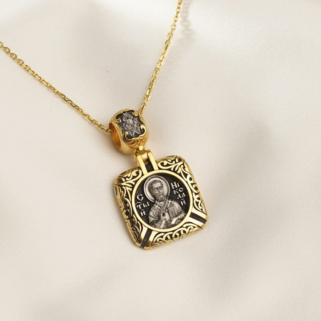 Gilded Pendant Gilded Icon saint NICHOLAS the - Etsy