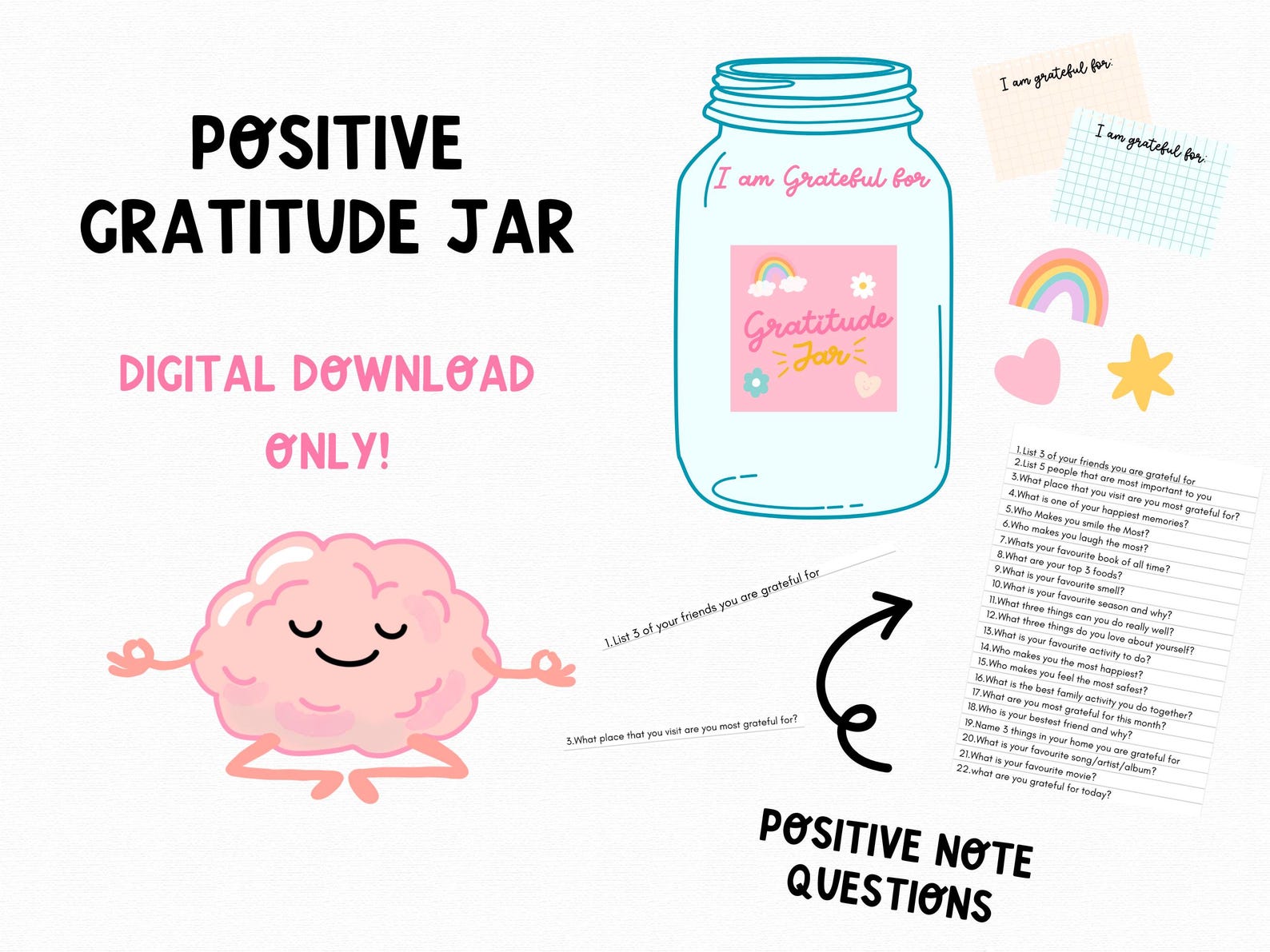 My Gratitude Jar Digital Printable Kit, Kindness Jar, Gratitude Jar ...