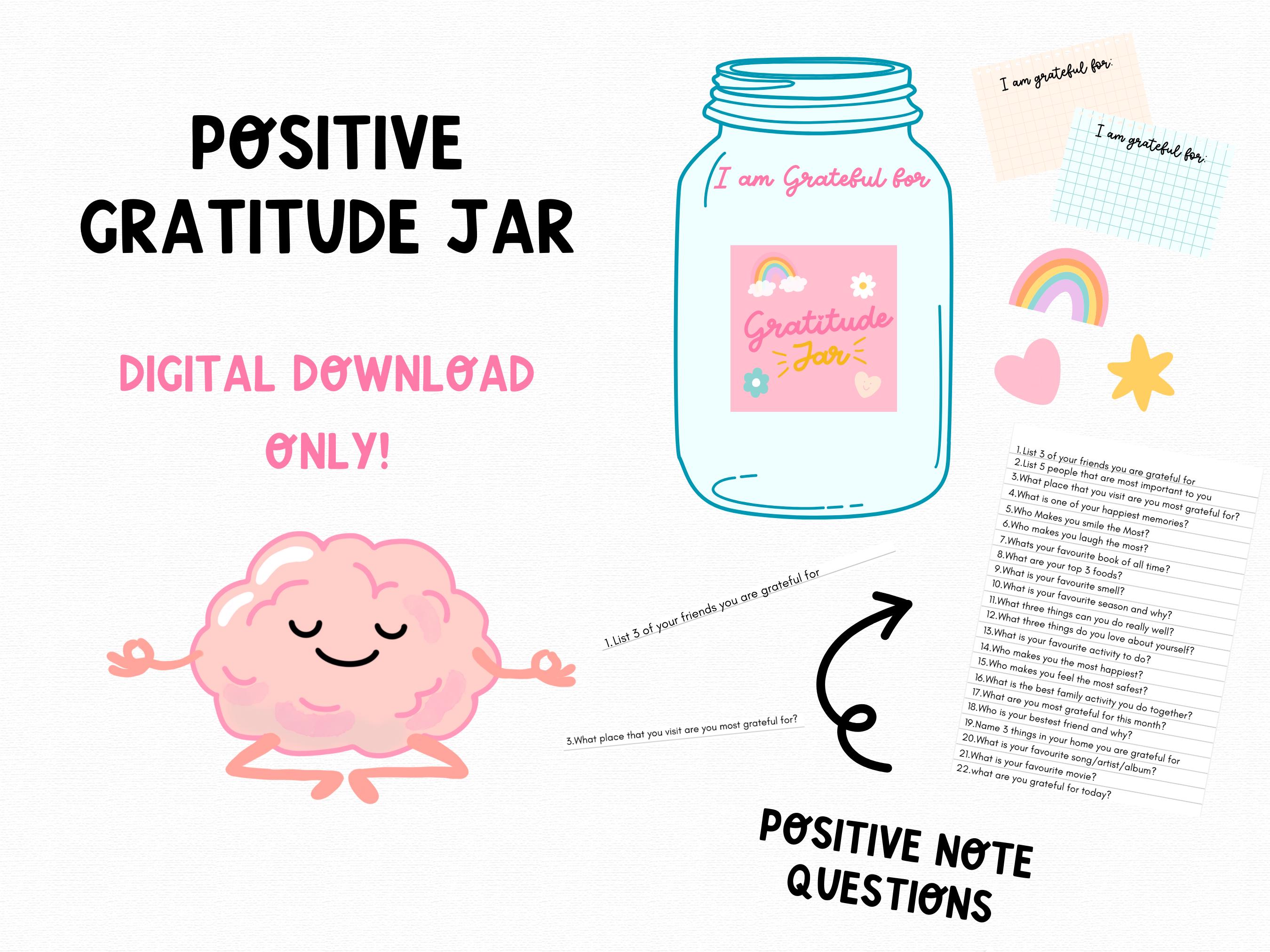 My Gratitude Jar Digital Printable Kit, Kindness Jar, Gratitude Jar ...