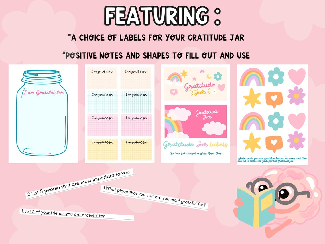 My Gratitude Jar Digital Printable Kit, Kindness Jar, Gratitude Jar ...