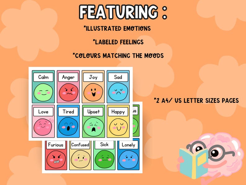 Emotions Flash Cards: Kids Printable Feelings, Autism Resource (digital ...