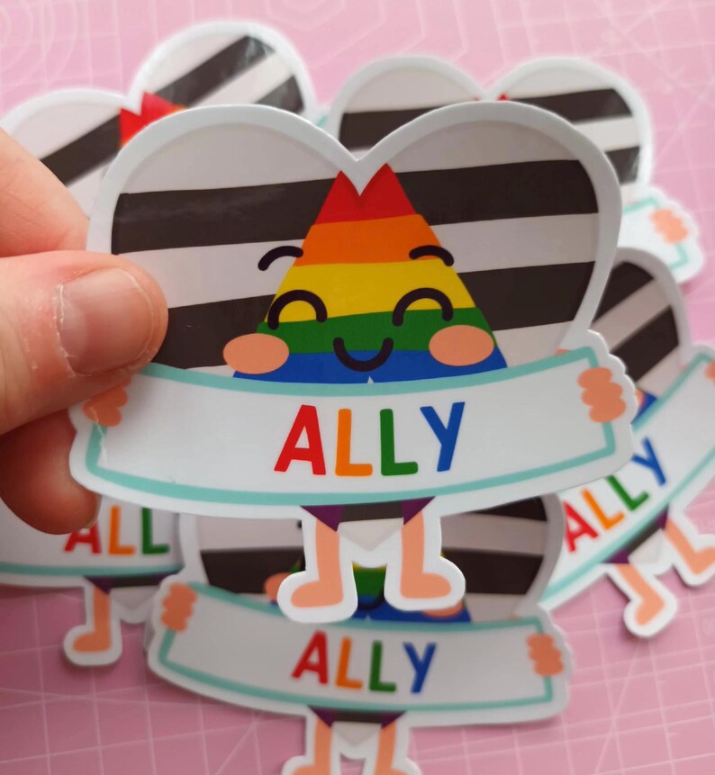 LGBTQ+ Ally Pride Sticker – Cute Ally Flag Heart Die Cut Sticker ...