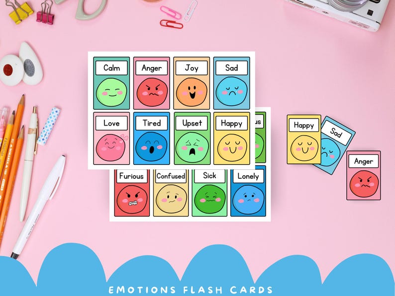 Digital Emotions Flash Cards for Kids Printable Feelings Flashcards for ...