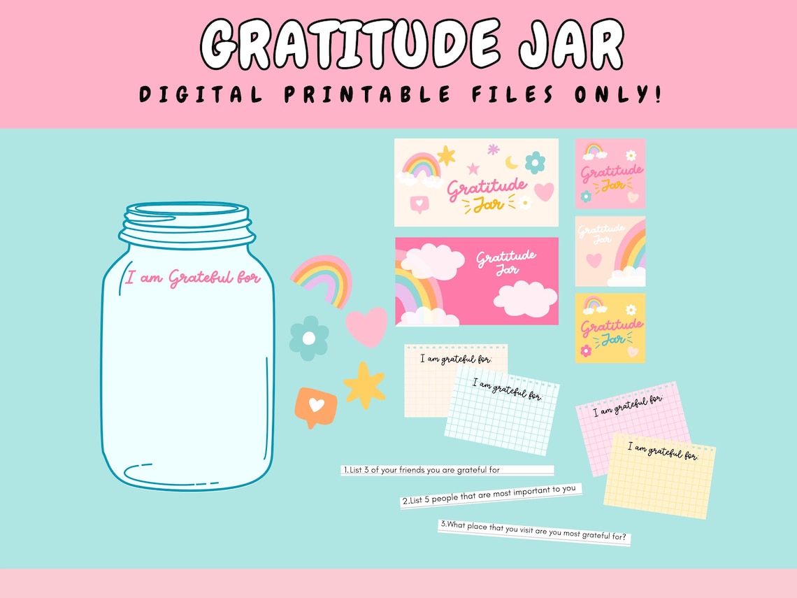 My Gratitude Jar Digital Printable Kit, Kindness Jar, Gratitude Jar ...