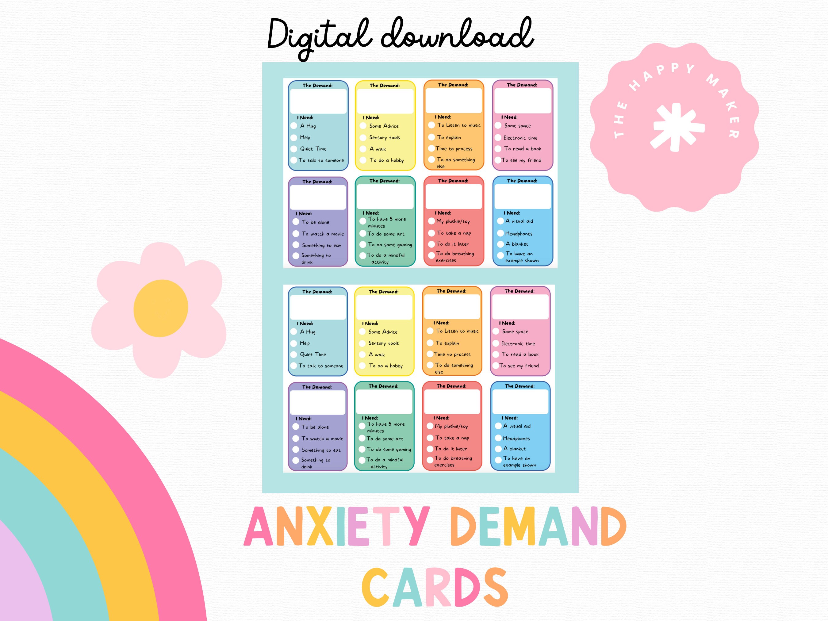 Autism/ PDA / Anxiety Demand Cards, Emotional Regulation, Anxiety Tools ...