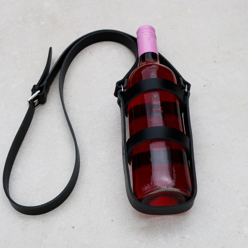 Leather Bottle Holder Black | Handmade Water Bottle Holder | Wine ...