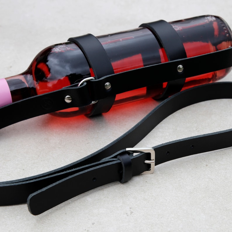 Leather Bottle Holder Black | Handmade Water Bottle Holder | Wine ...