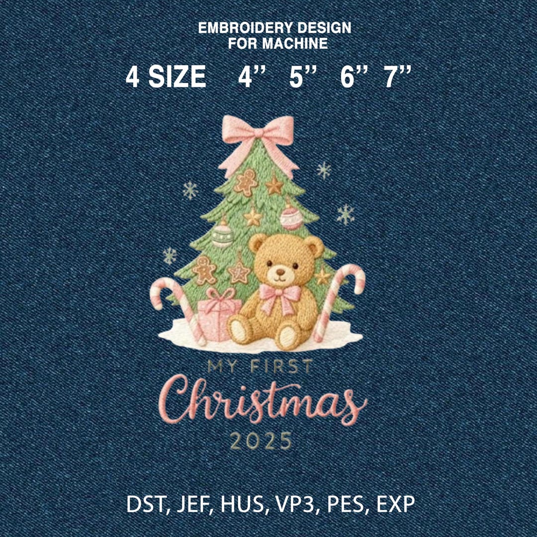 1st Christmas Embroidery Design, Baby Girls Machine Embroidered Design ...