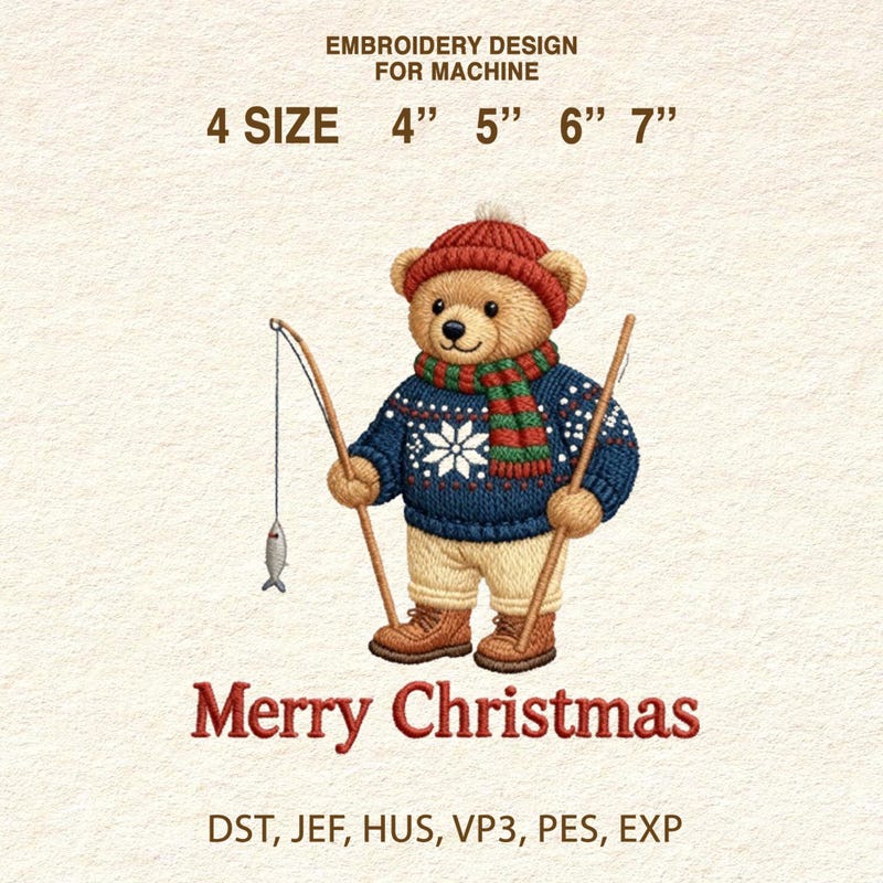 Fishing Bear Embroidery - Etsy