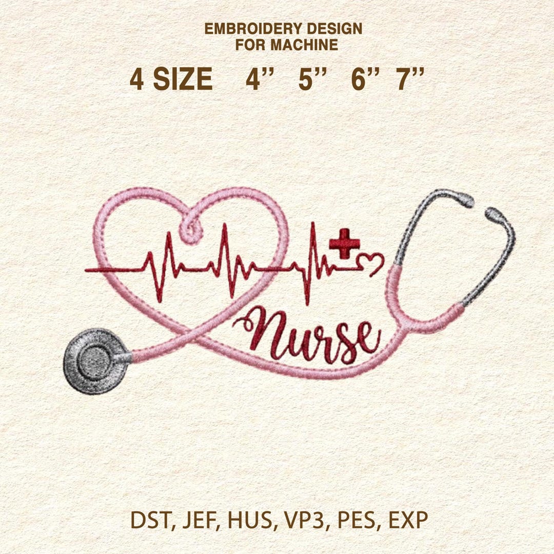 Nurse Stethoscope Heartbeat Embroidery Design - Digital File for ...