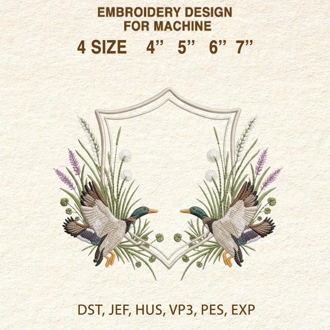 Mallard Duck Crest Embroidery Design: Banner Frame Machine Embroidery ...