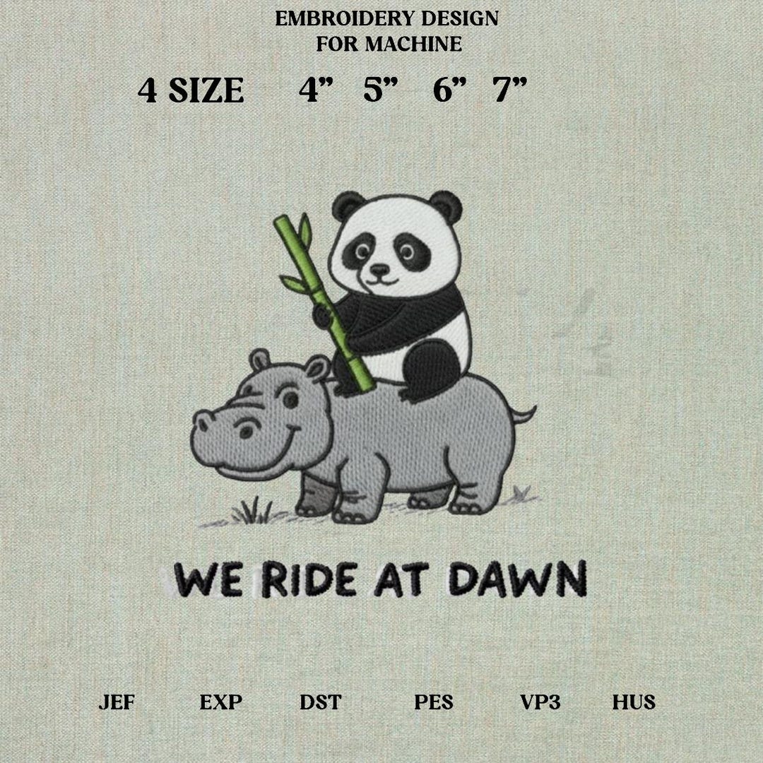We Ride at Dawn - Panda Riding Alligator Embroidery Design - Etsy