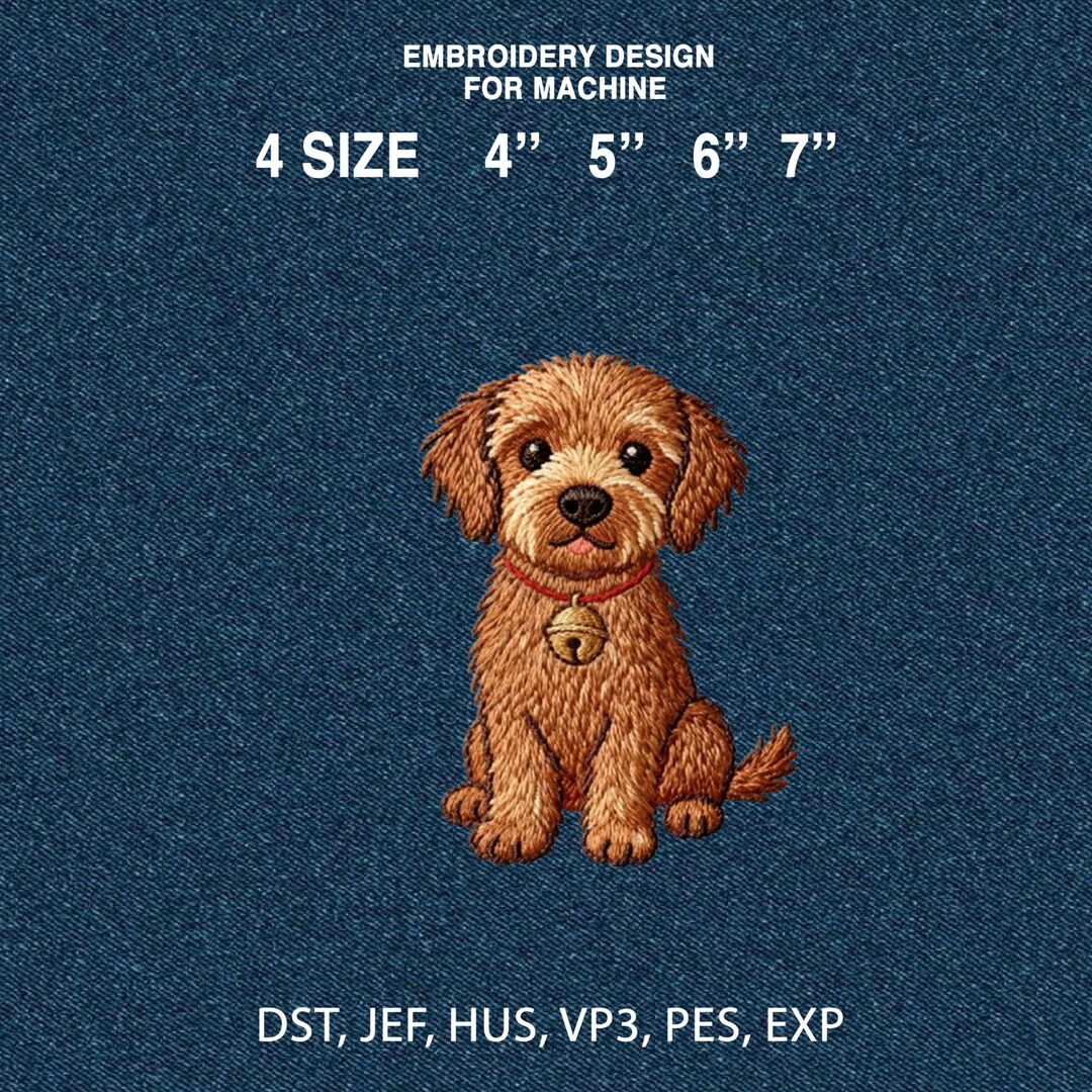 Cute Fluffy Dog Embroidery File, Realistic Doodle Puppy Machine ...