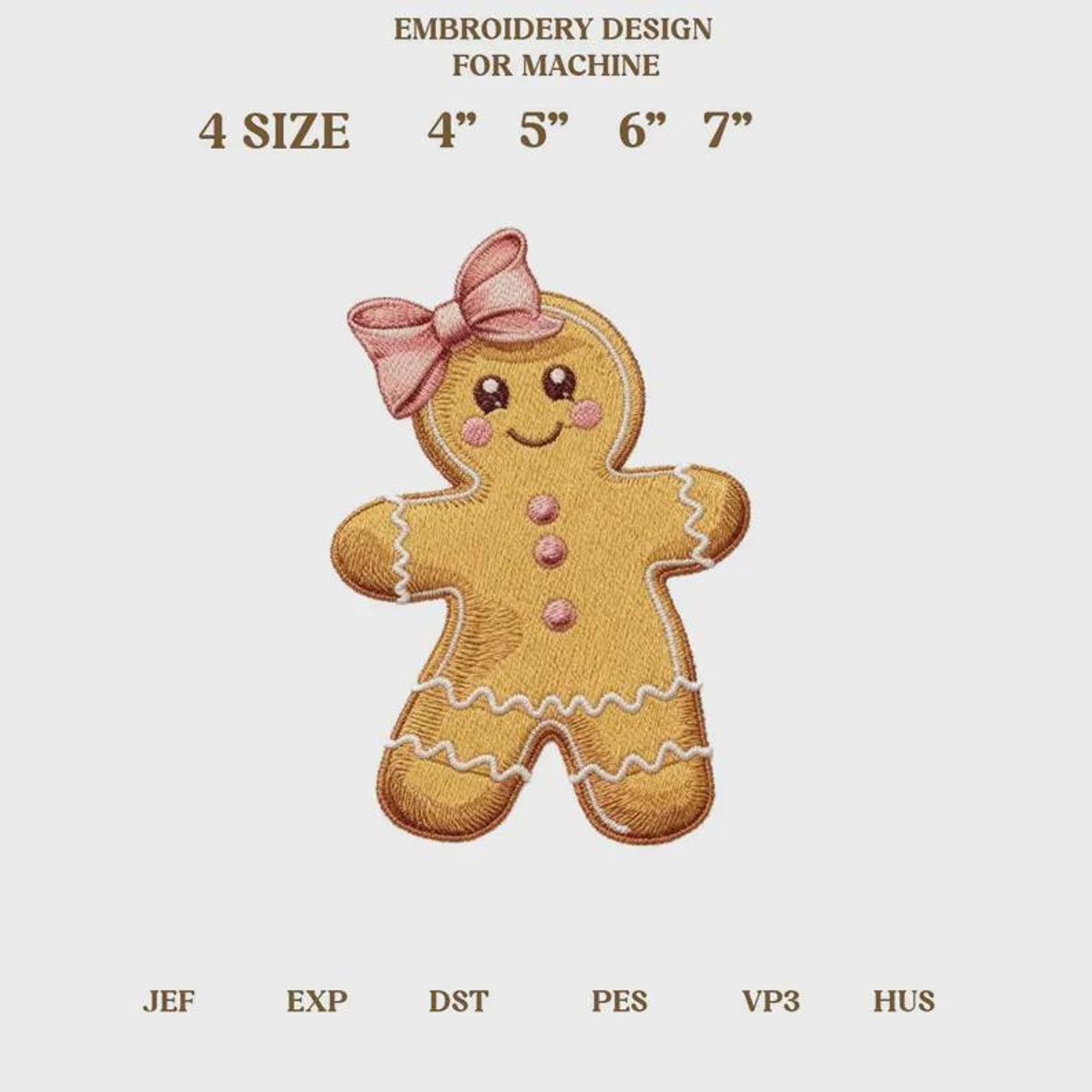 Gingerbread Girl Christmas Embroidery Design, Girly Gingerbread Machine ...