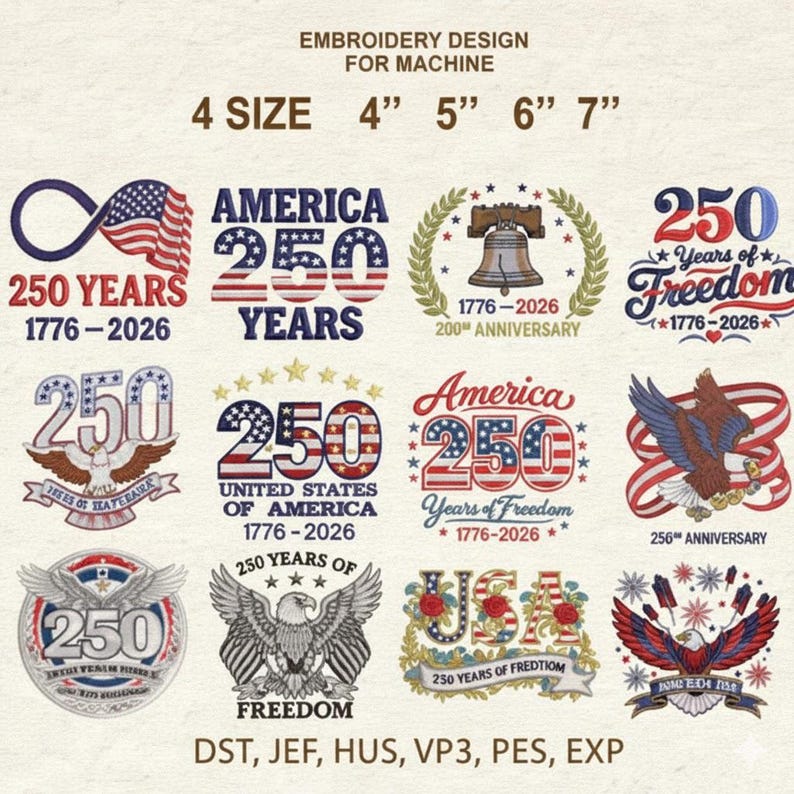 250th Anniversary USA Embroidery Design Bundle , Patriotic American ...