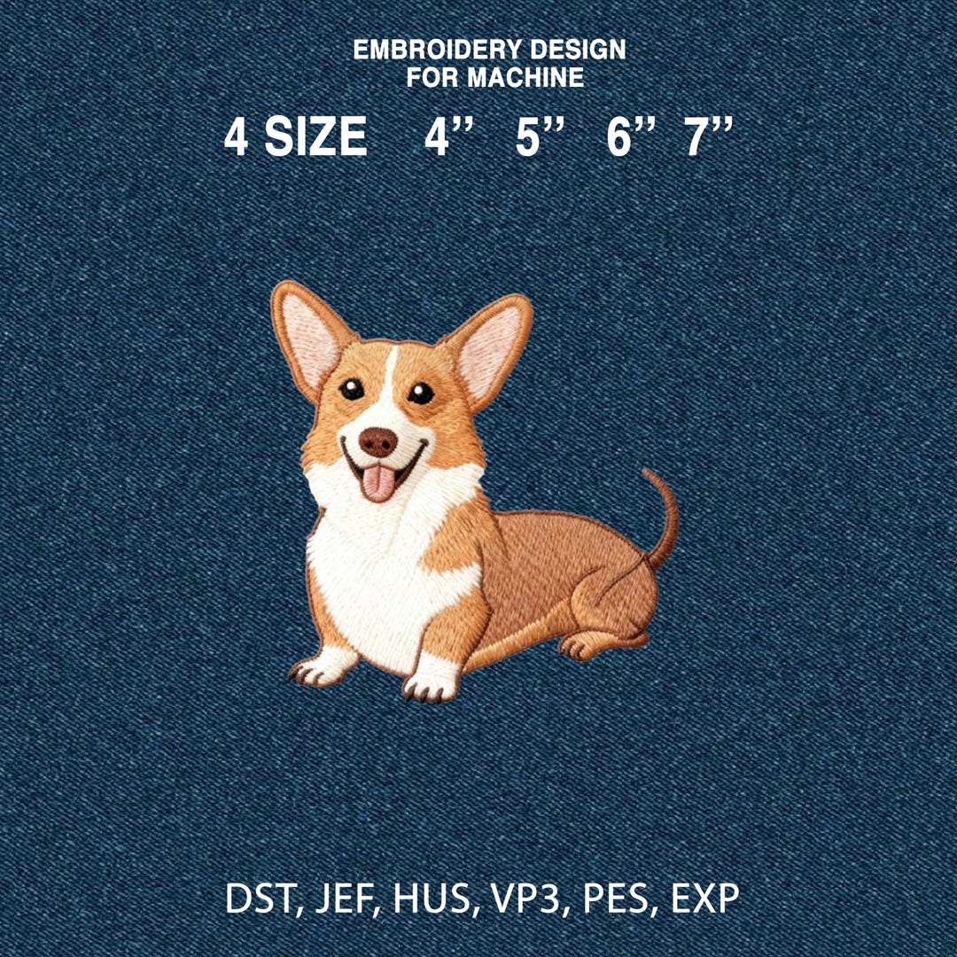 Cute Corgi Dog Embroidery File, Realistic Puppy Machine Embroidery ...