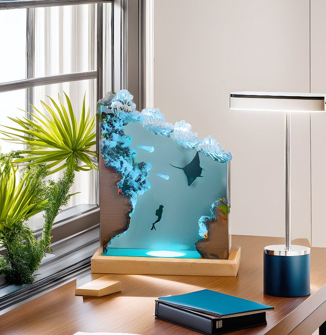 Diver Epoxy Resin Lamp Resin Night Light Resin Wood Art - Etsy