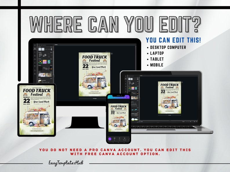 Editable Food Truck Theme Template, Food Truck Flyer, Food Truck ...