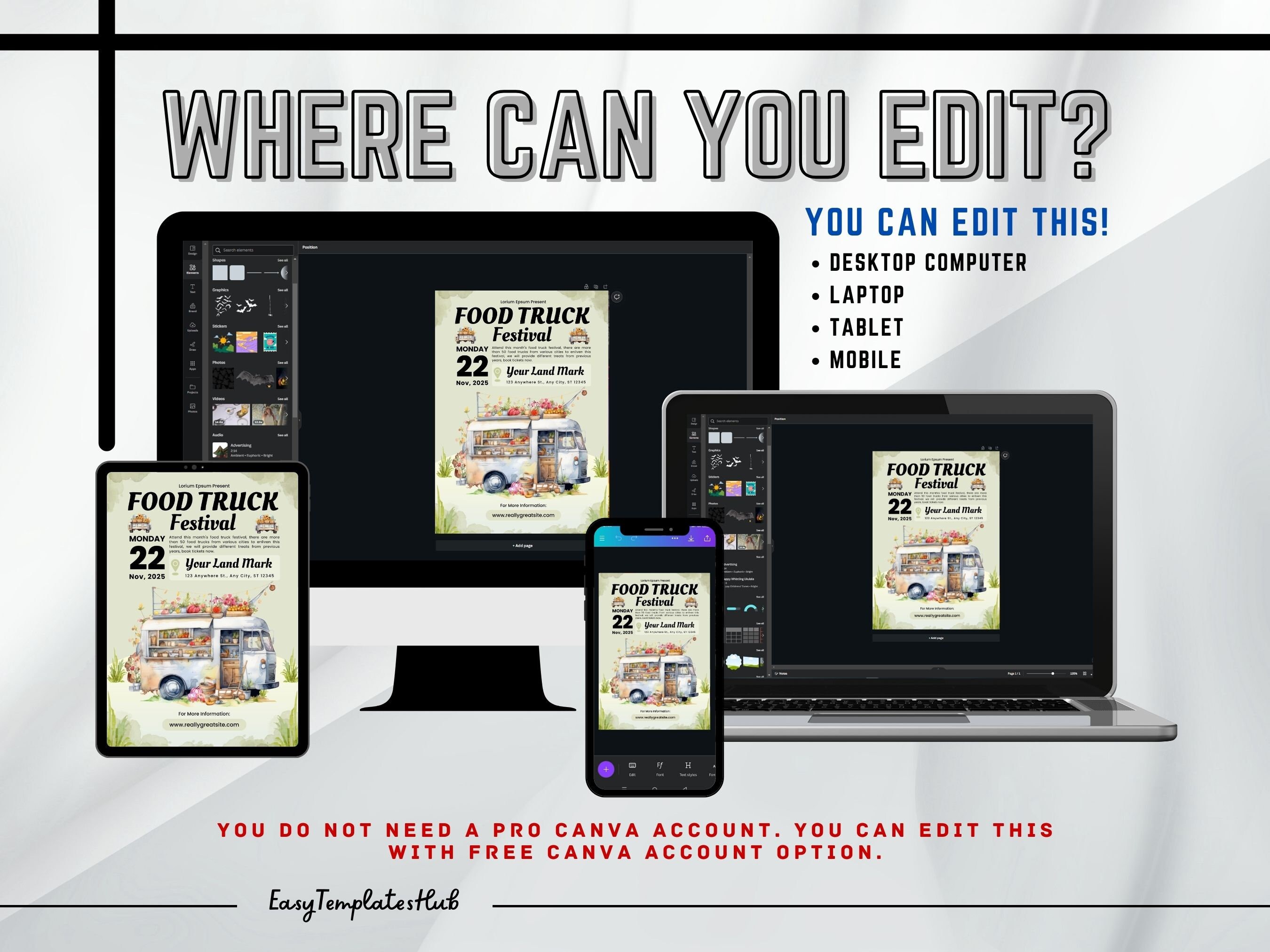 Editable Food Truck Theme Template, Food Truck Flyer, Food Truck ...