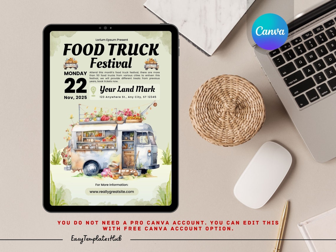 Editable Food Truck Theme Template, Food Truck Flyer, Food Truck ...