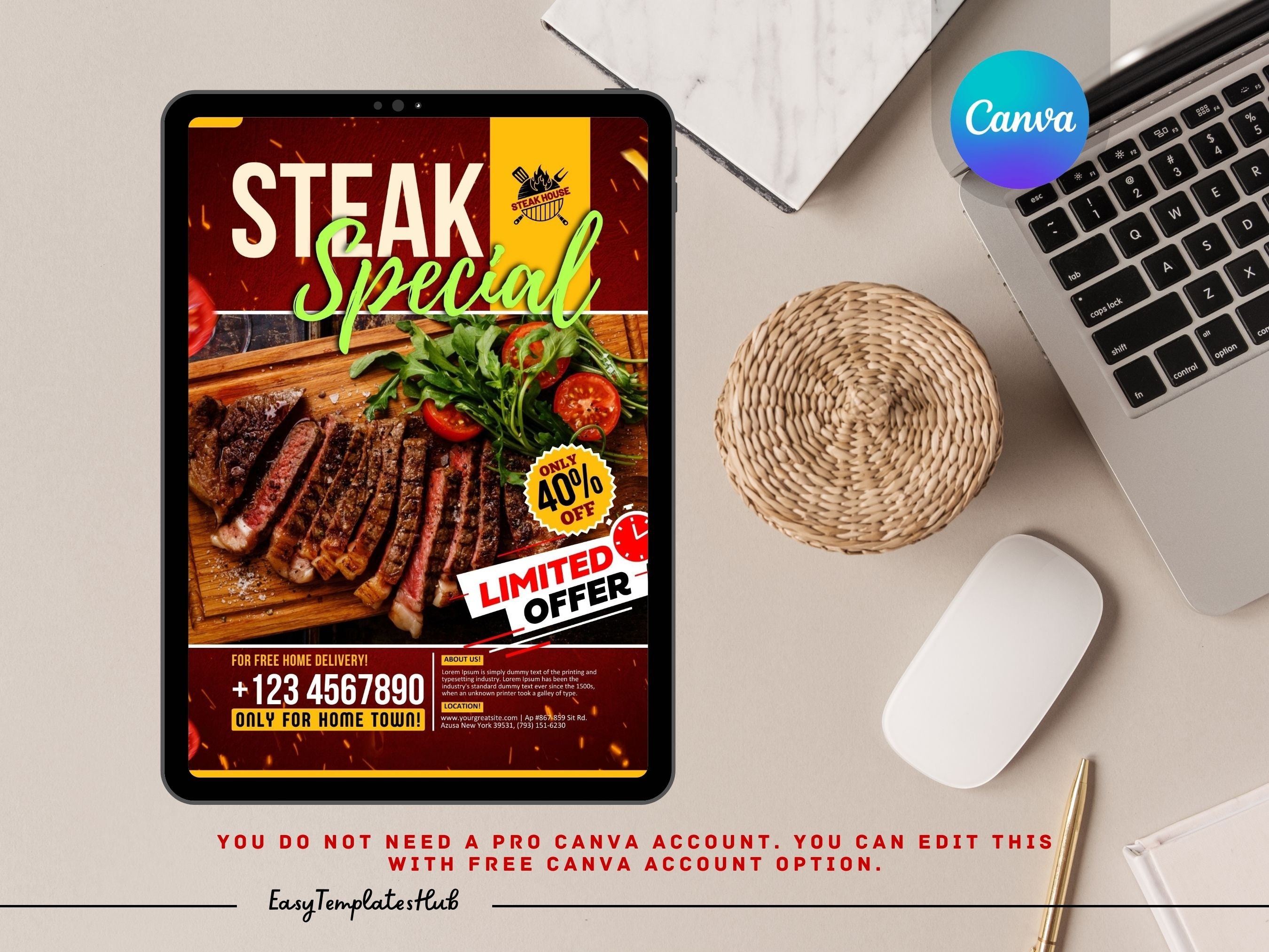 Steak Menu Flyer, Steak Special Menu, Editable Food Flyer, Restaurant ...