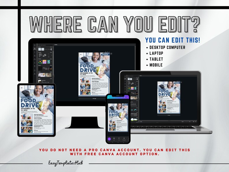 Food Drive Template Fall Food Drive Flyer, Fall Food Bank Charity Event ...